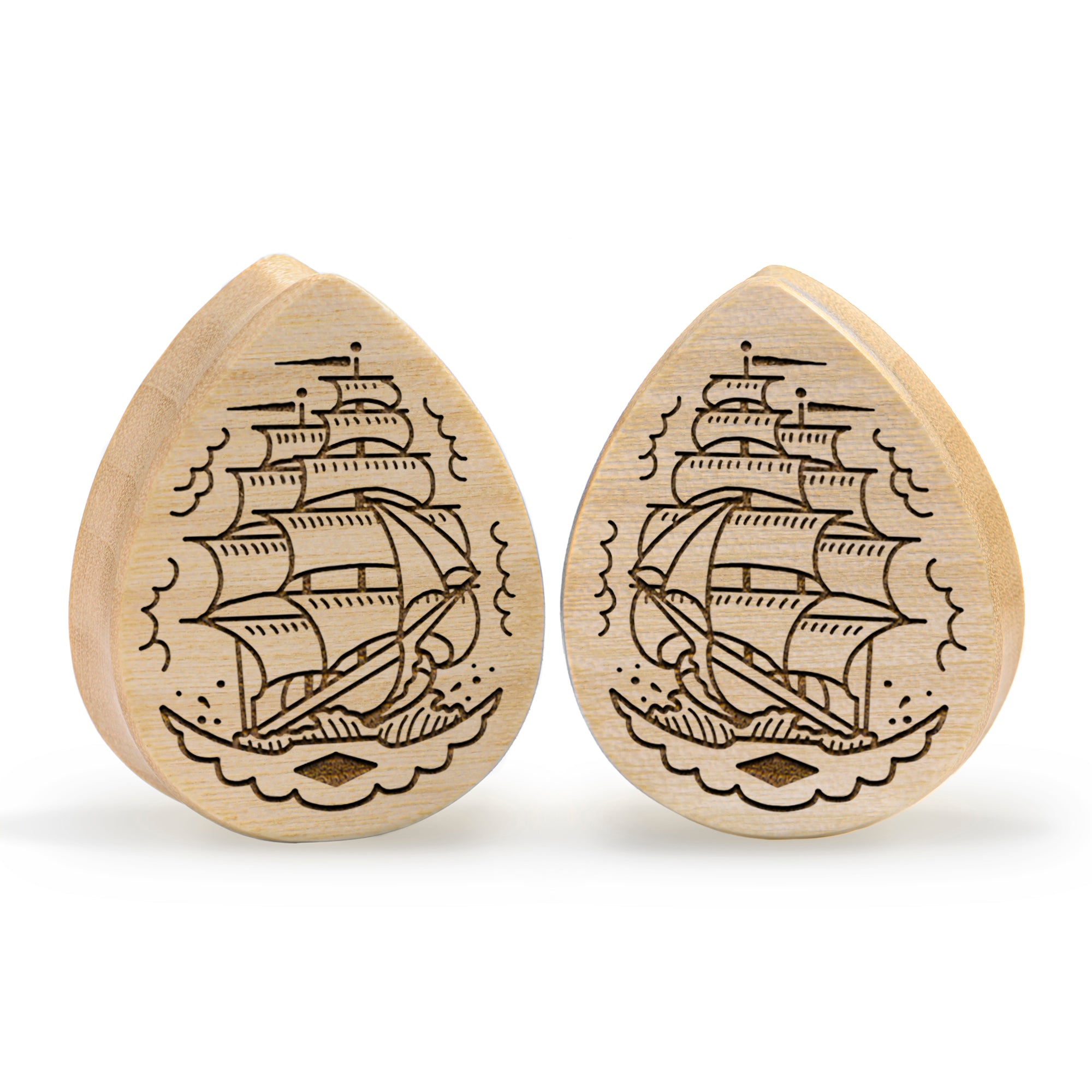 Pirate Ship Plug / Gauge - Teardrop Crocodile Wood | Flat Faced Double ...