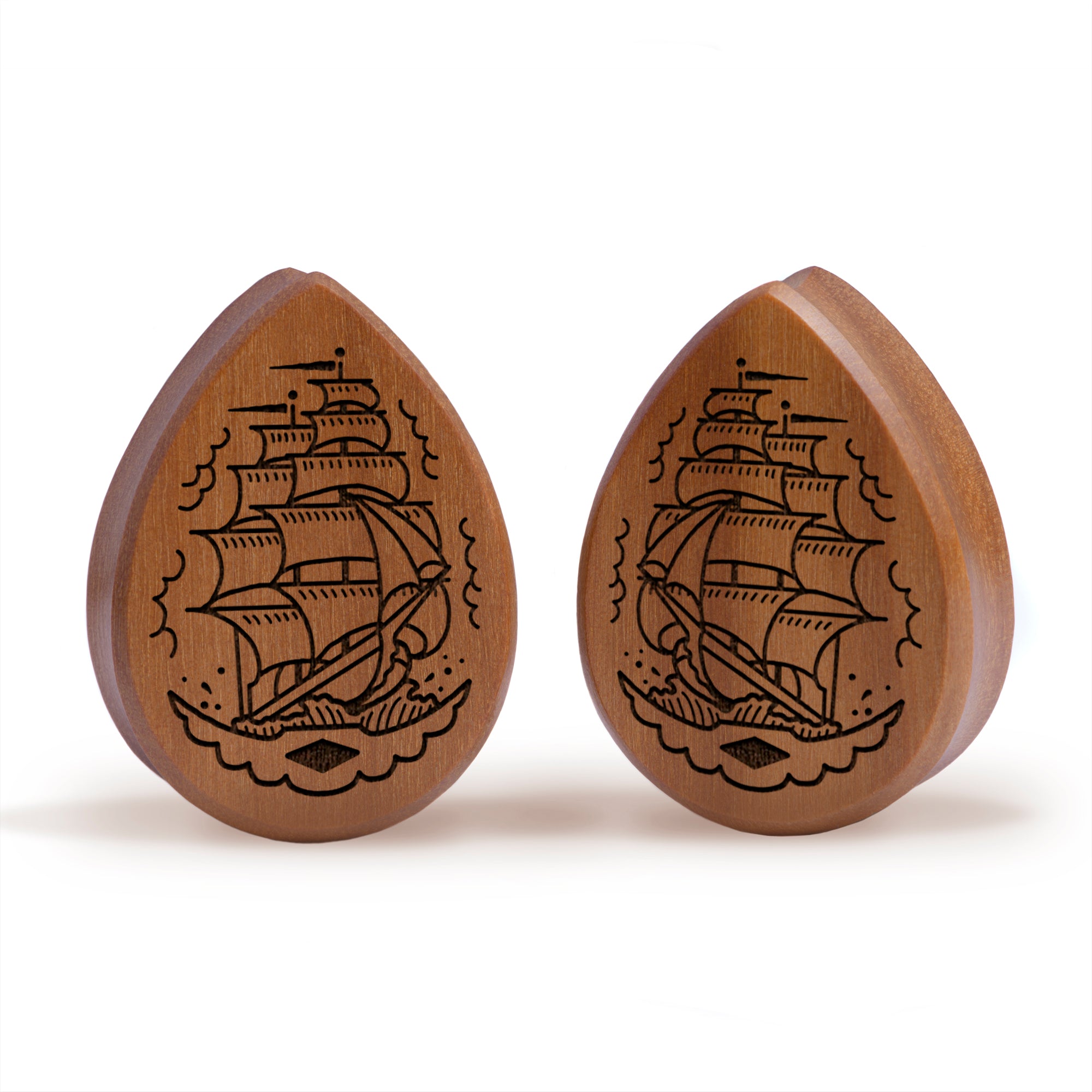 Pirate Ship Plug / Gauge - Teardrop Saba Wood | Flat Faced Double Flar ...