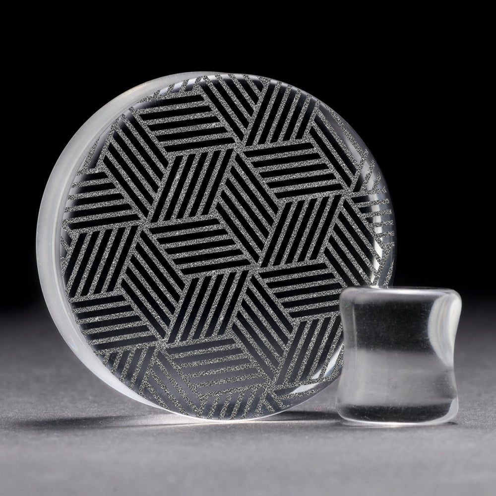 Cross Hatch Plug / gauge - klares Glas | Doppelaufgeweitet mit flachem ...