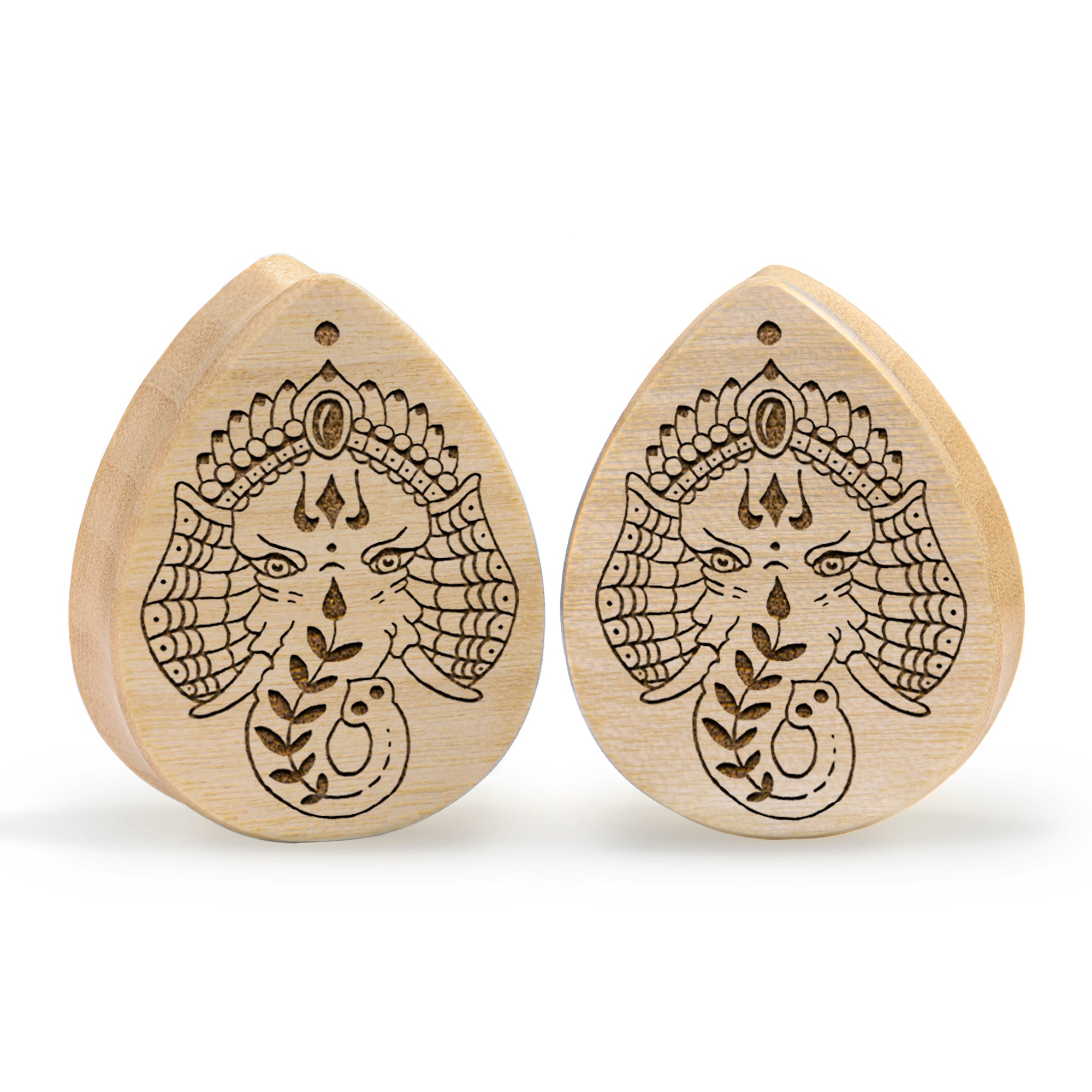 Elephant Plug / Gauge - Teardrop Crocodile Wood | Flat Faced Double Fl ...