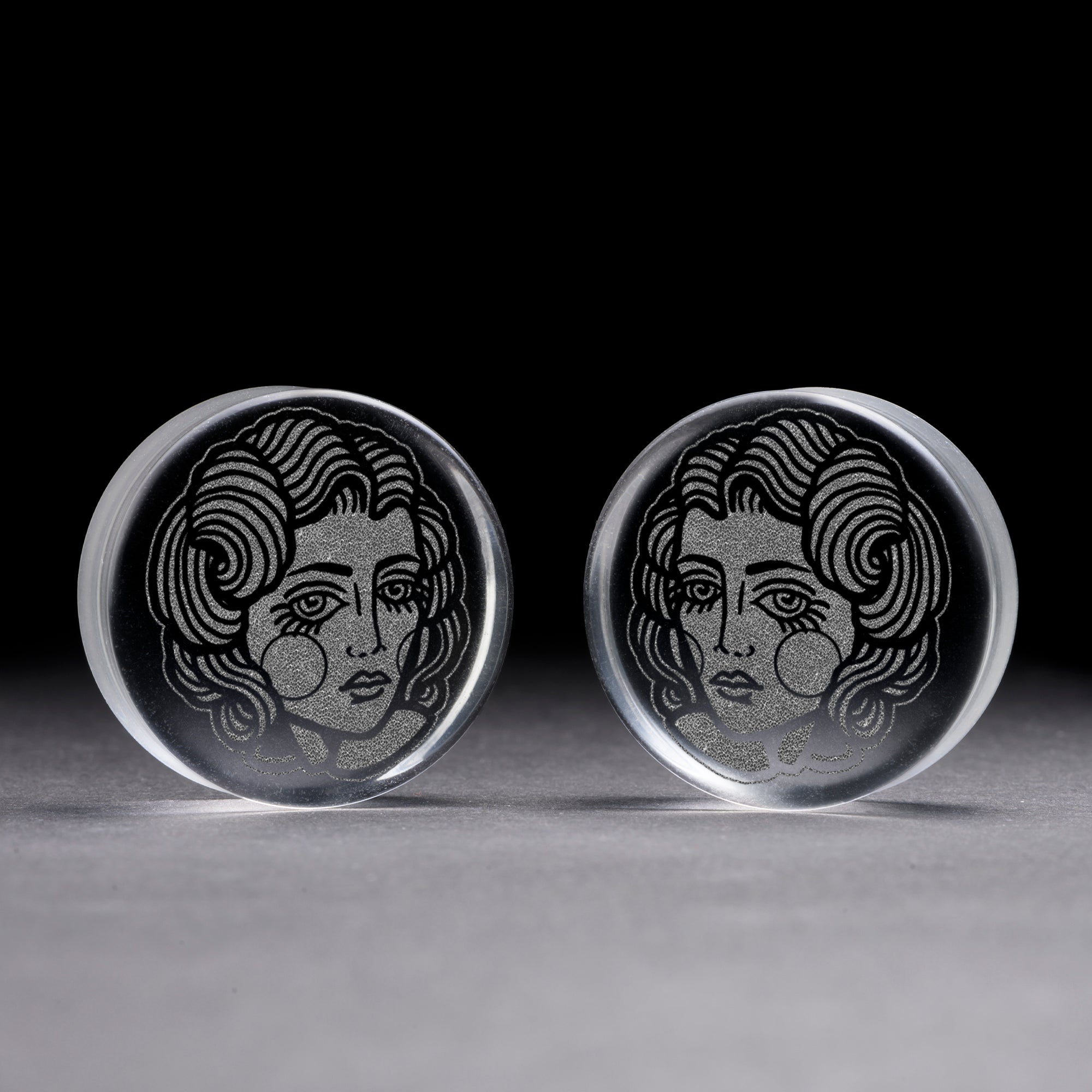 Lady Tattoo Plug / Gauge - Clear Glass | Doppelaufgeweitet mit flachem ...