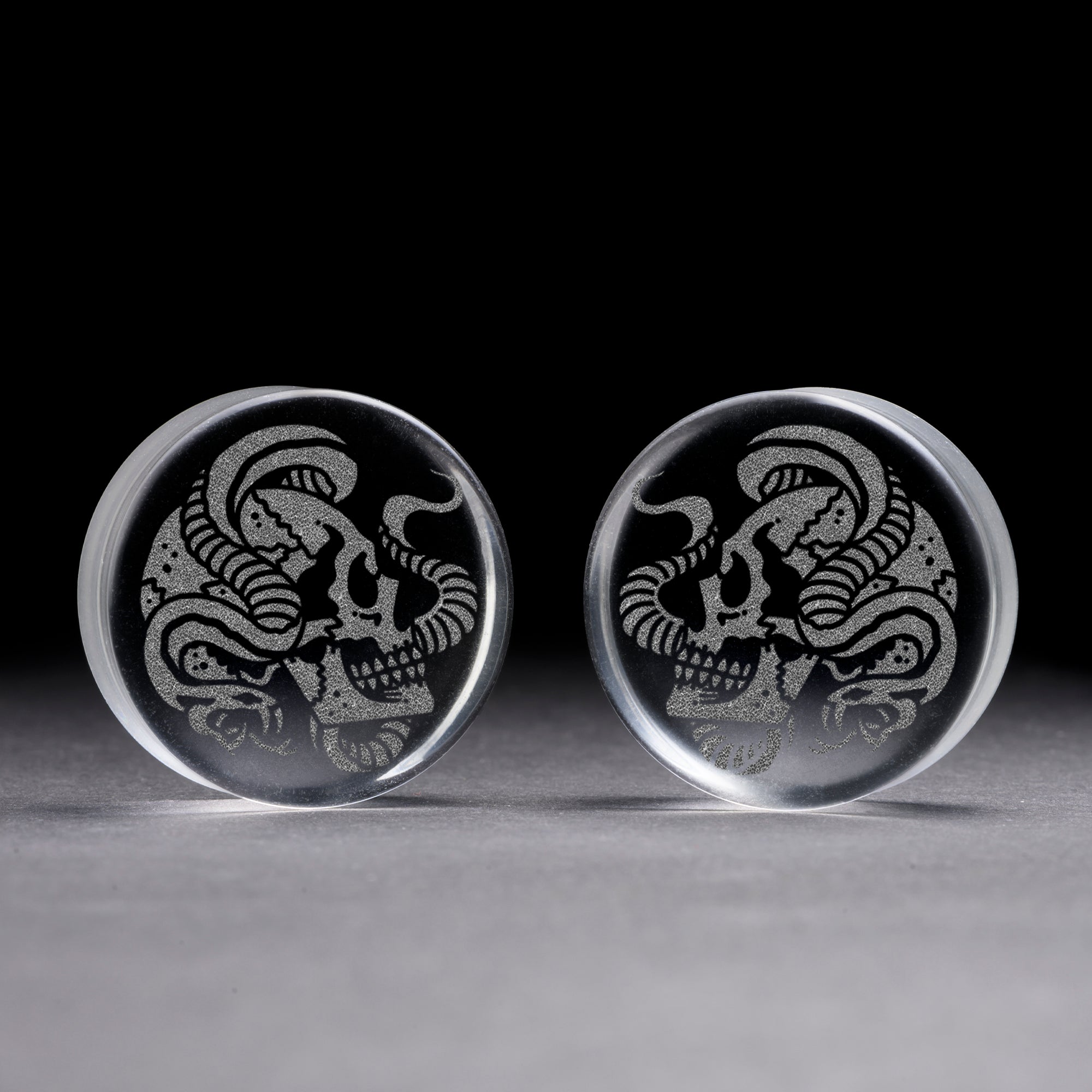 Snake Skull Plug / Gauge - Clear Glass | Flat Faced Double Flare ...