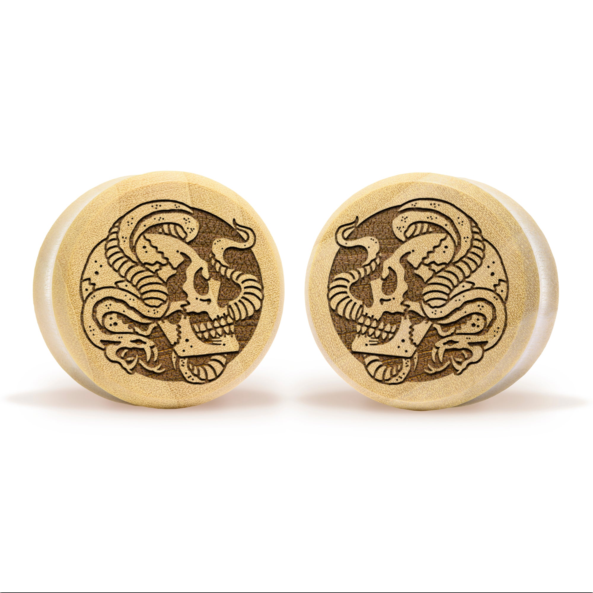 Snake Skull Plug / Gauge - Crocodile Wood | Flat Faced Double Flare ...