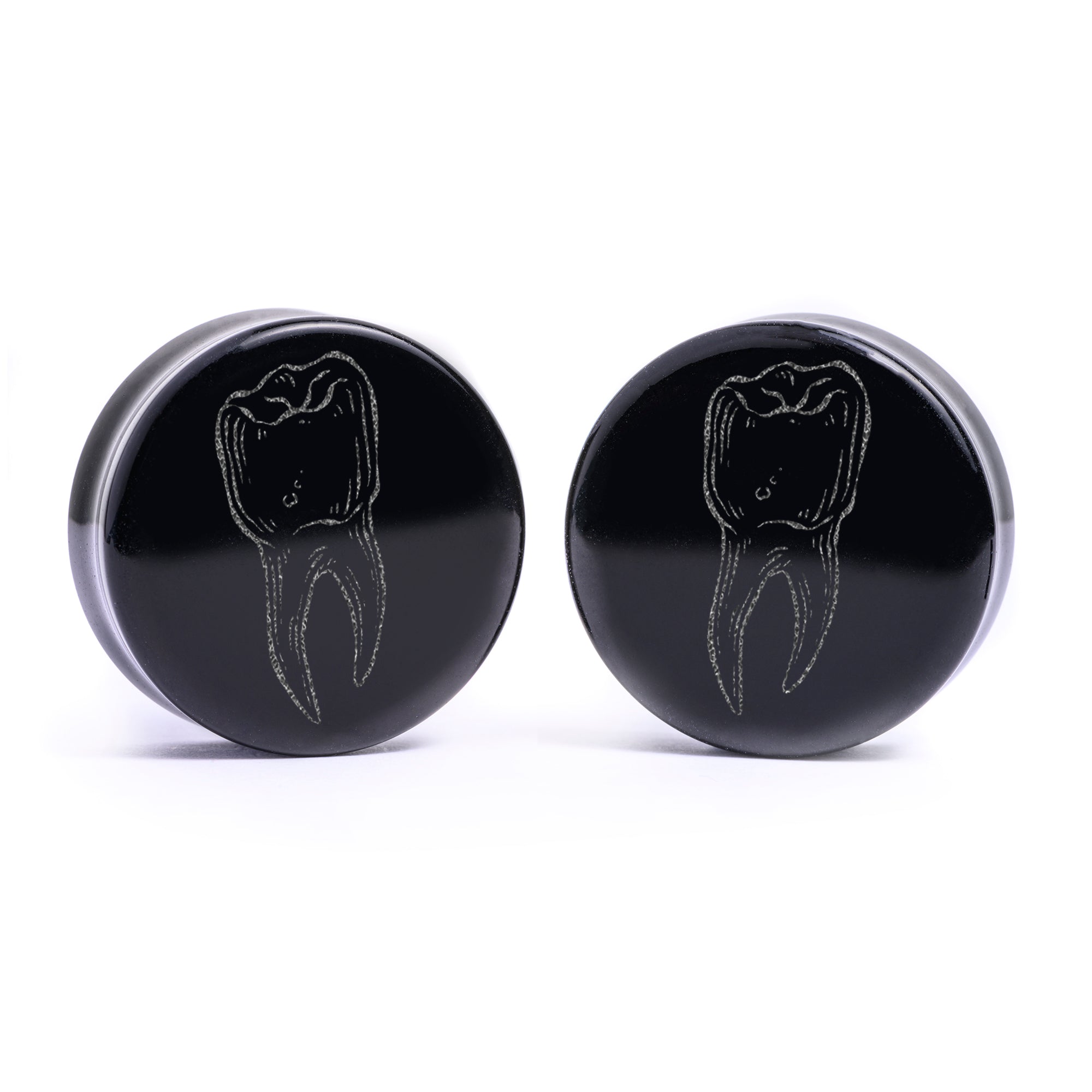 Tooth Plug / Gauge - Black Glass | Flat Faced Double Flare – Custom Plugs
