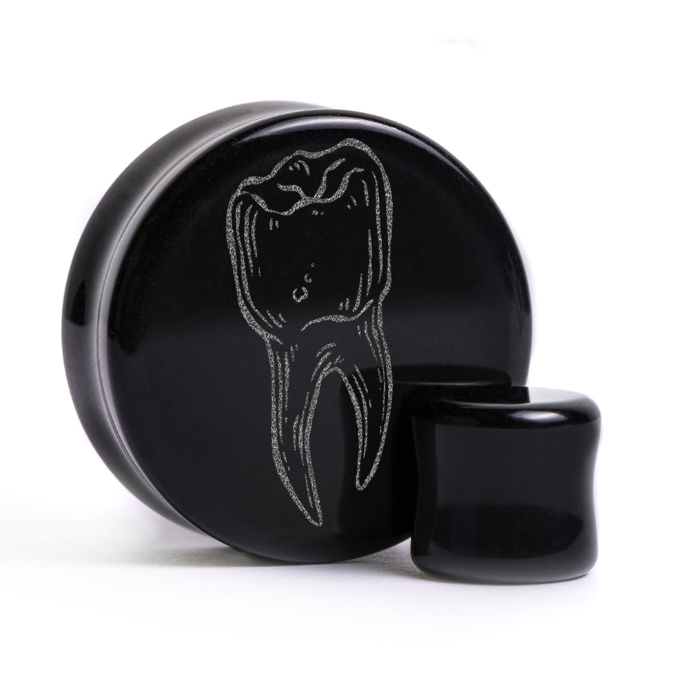 Tooth Plug / Gauge - Black Glass | Flat Faced Double Flare – Custom Plugs