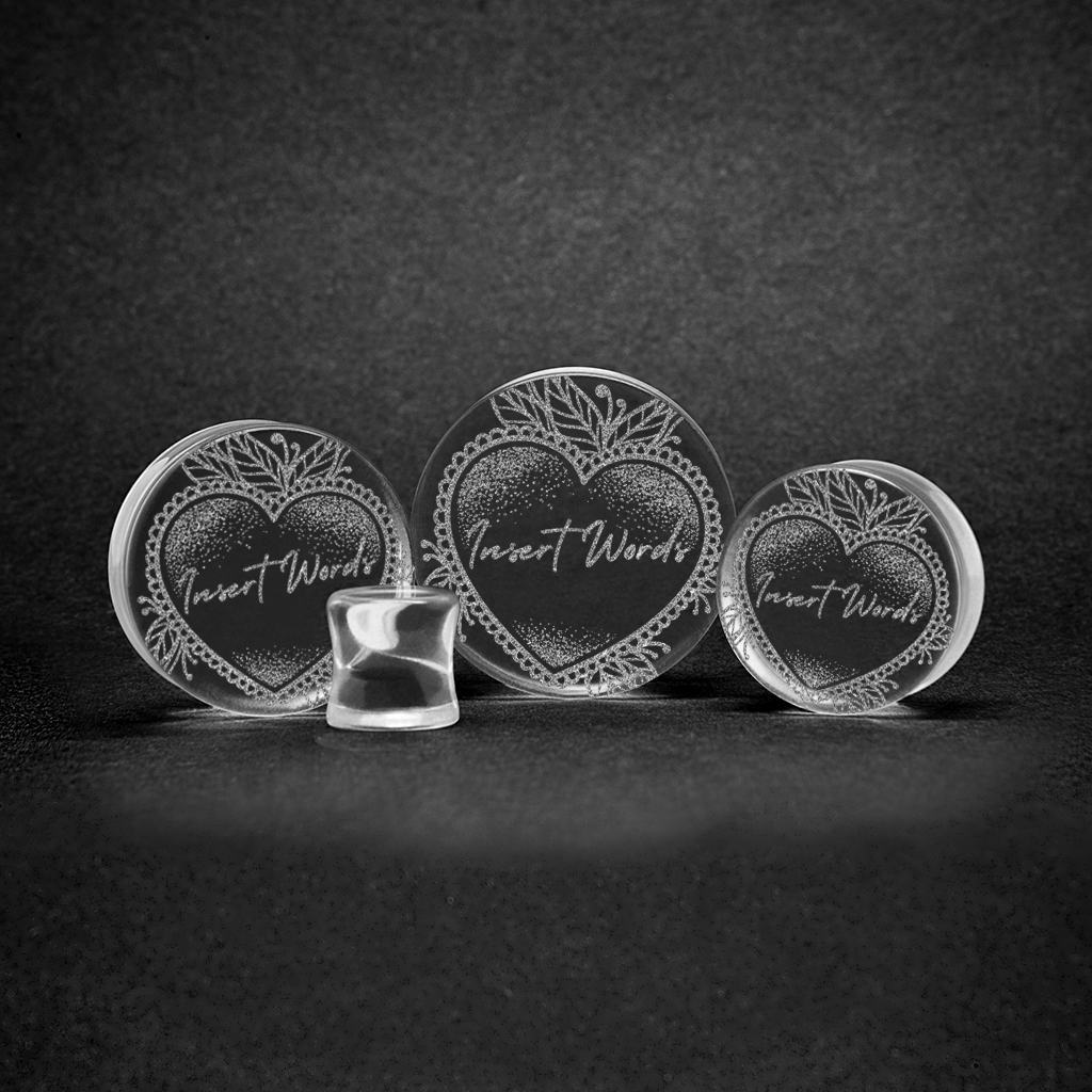 Tribute Insert Words Plug / Gauge - Clear Glass | Flat Faced Double Fl ...